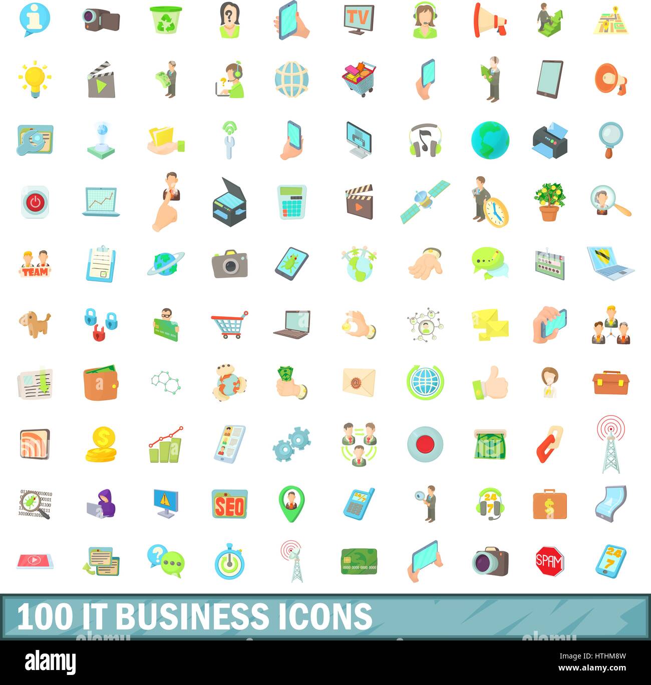 100 it business icons set in cartoon style for any design vector ...