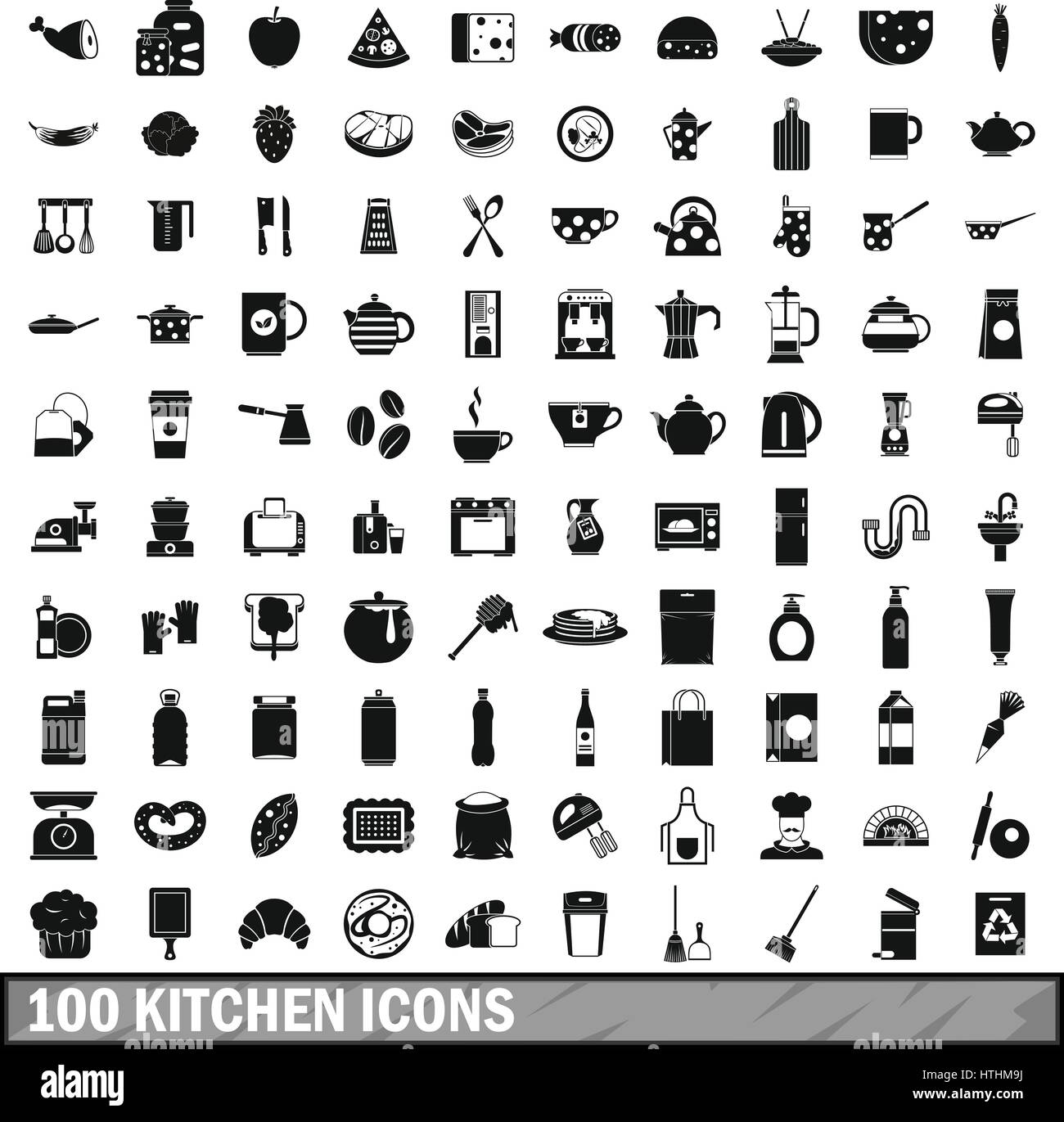 100 kitchen icons set in simple style for any design vector ...
