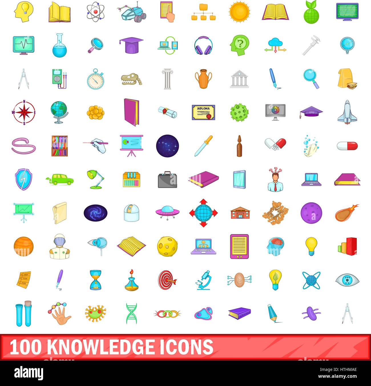 100 knowledge icons set in cartoon style for any design vector ...