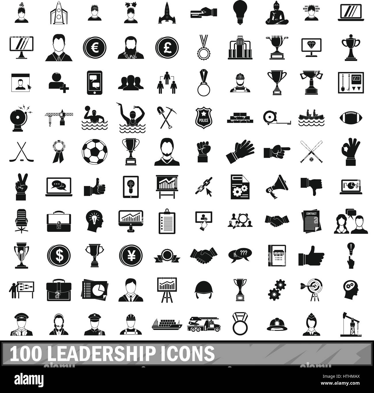 100 leadership icons set in simple style for any design vector ...