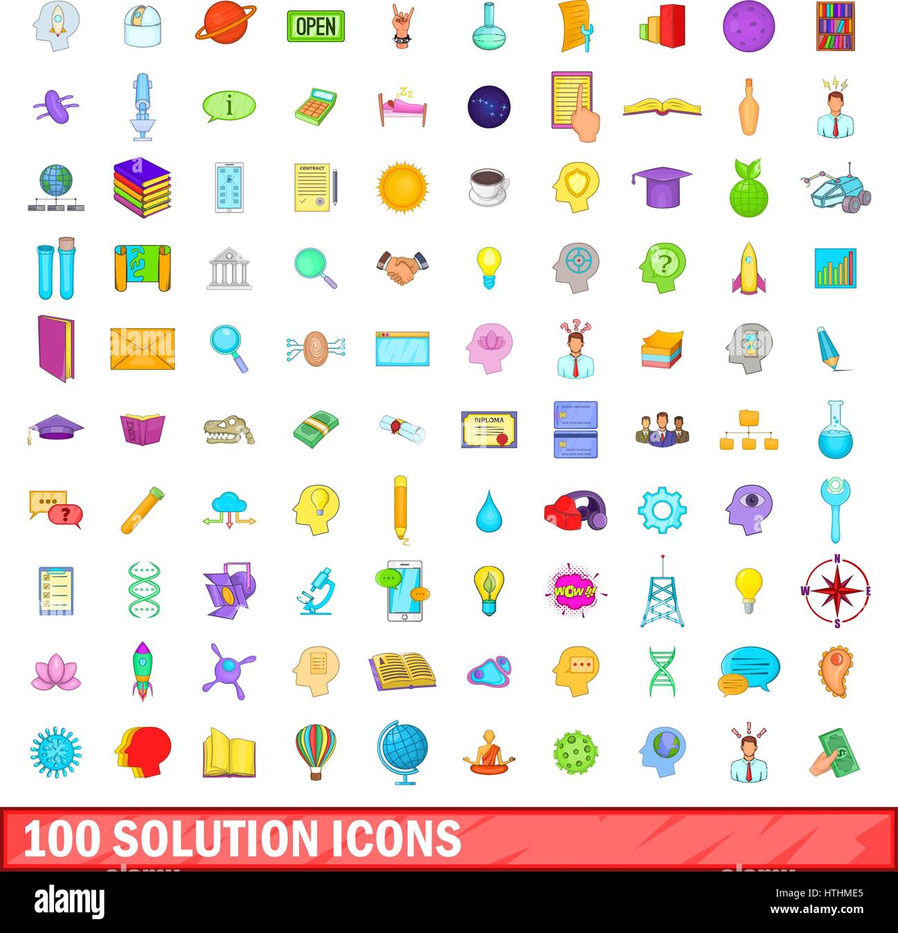 100 solution icons set in cartoon style for any design vector ...