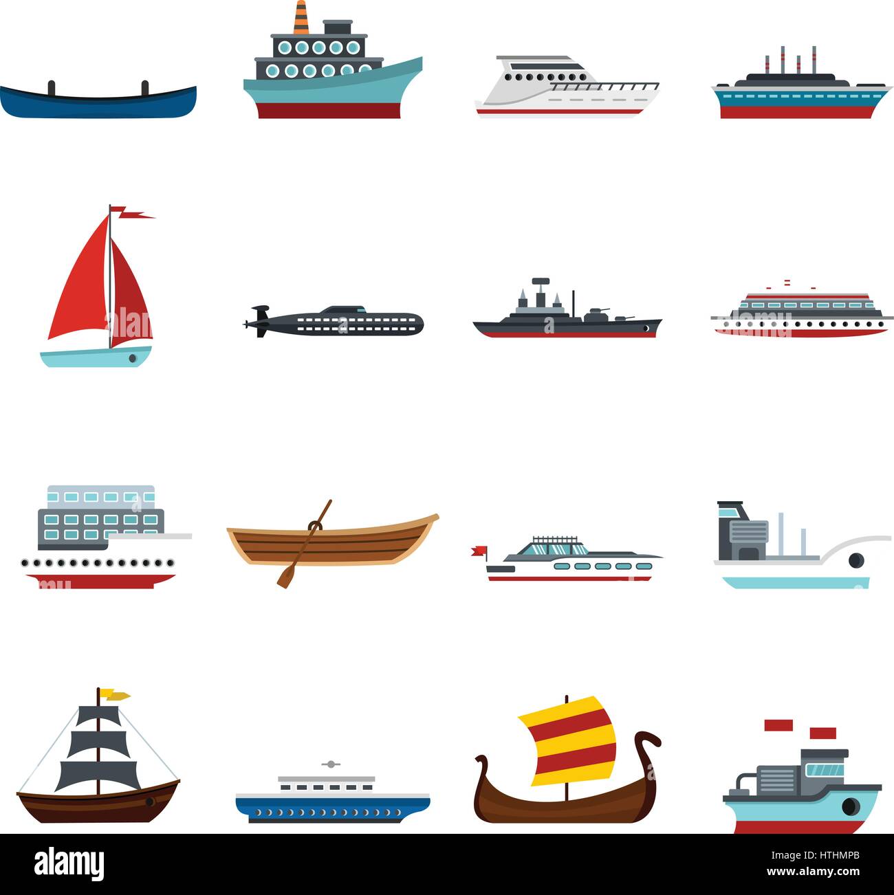 Sea transport set icons in flat style isolated on white background ...