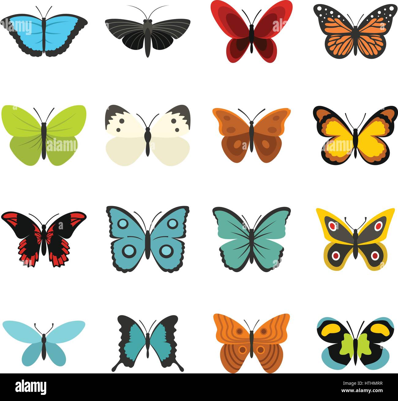 Butterfly set icons in flat style isolated on white background Stock ...