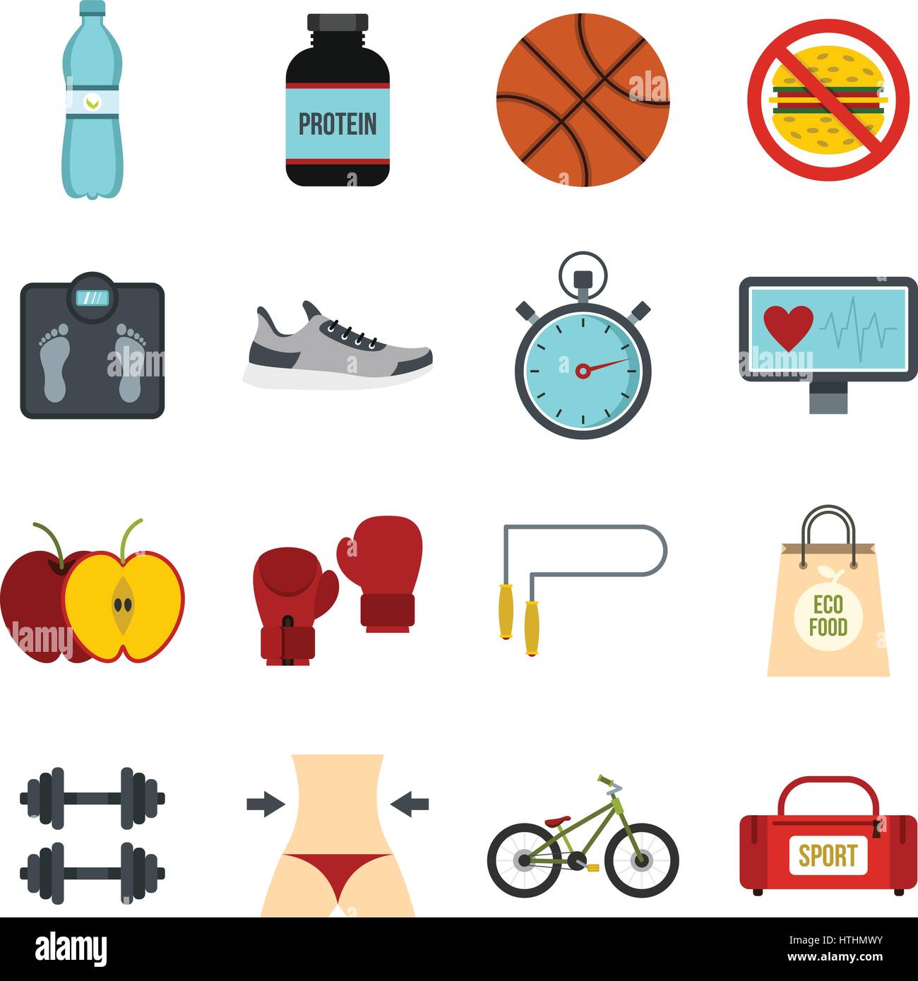 Healthy life set icons in flat style isolated on white background Stock ...