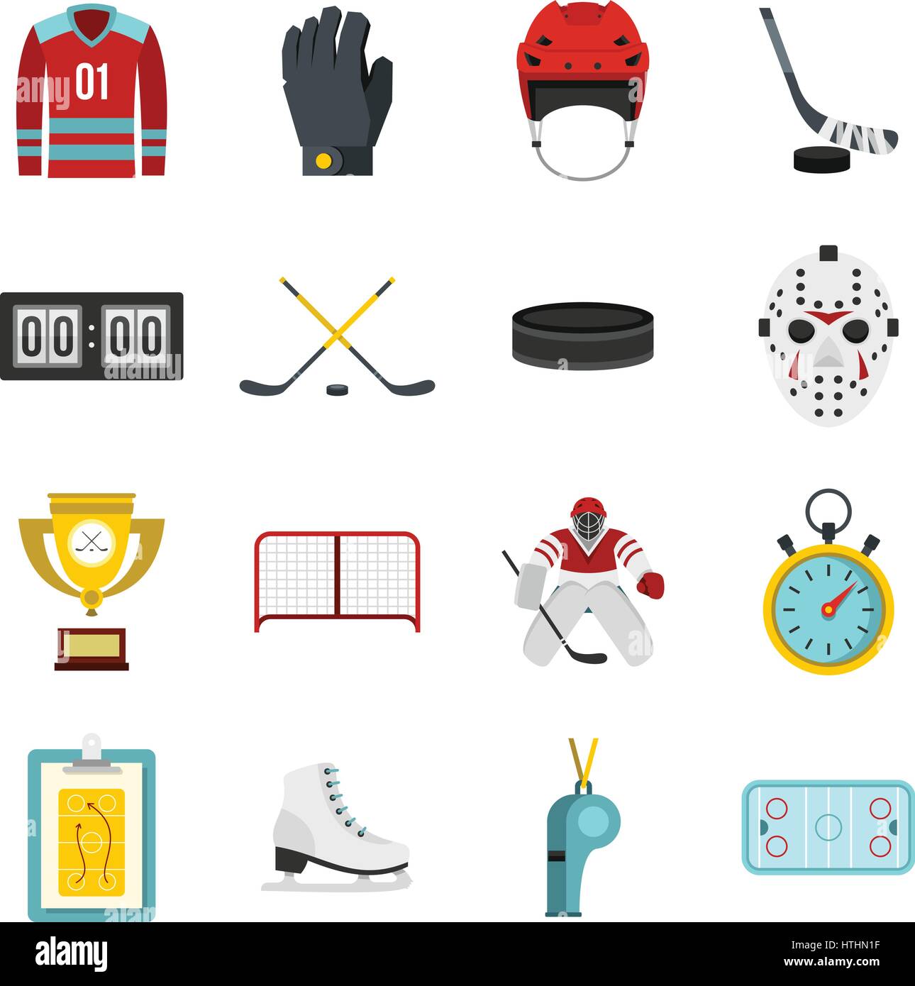 Hockey set icons in flat style isolated on white background Stock ...