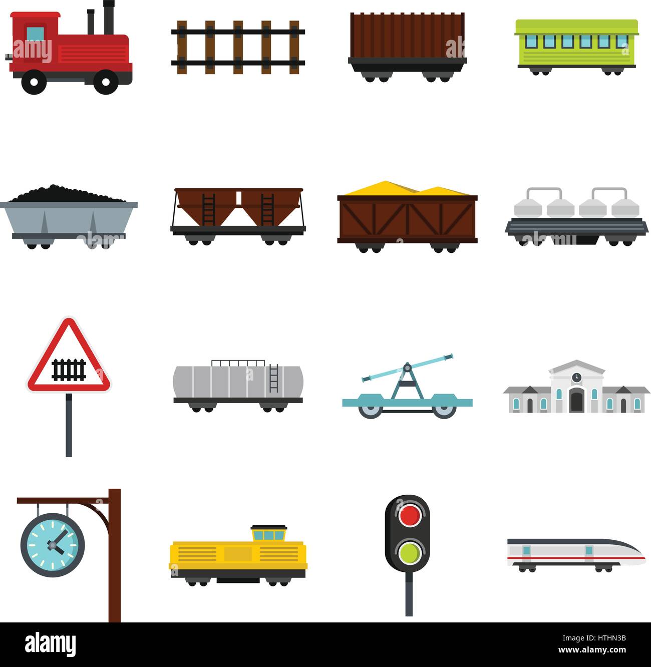Railway set icons in flat style isolated on white background Stock ...