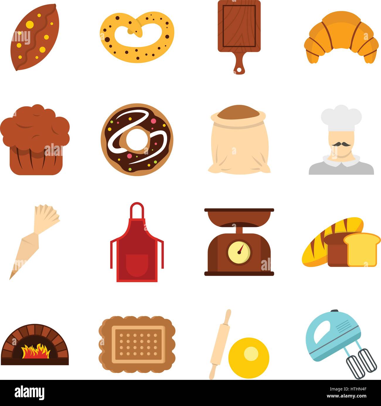 Bakery set icons in flat style isolated on white background Stock ...