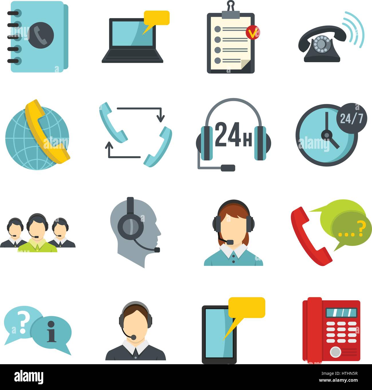 Call center symbols set icons in flat style isolated on white ...