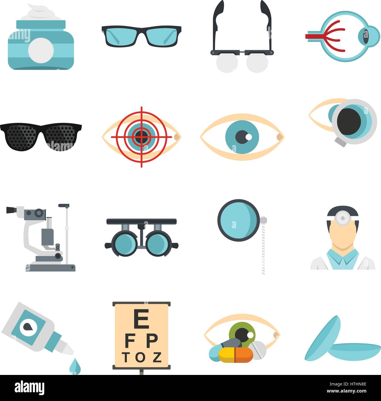 Ophthalmologist tools set icons in flat style isolated on white ...