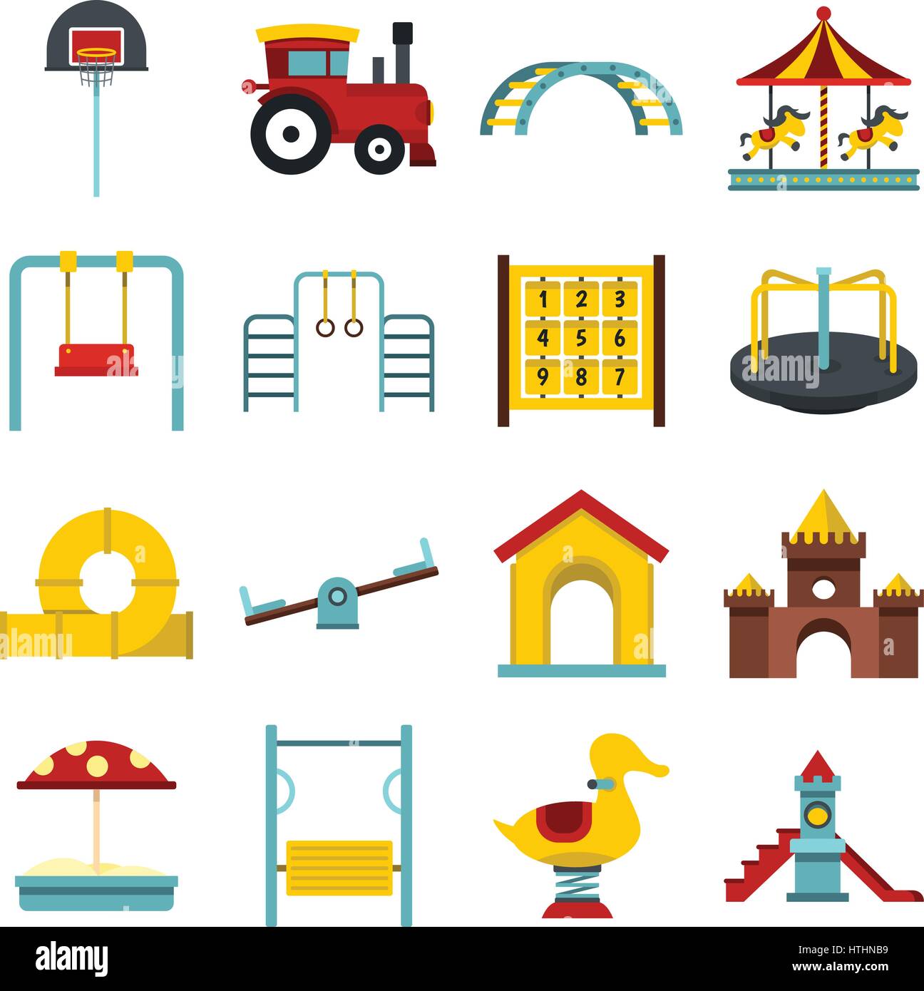Playground set icons in flat style isolated on white background Stock ...