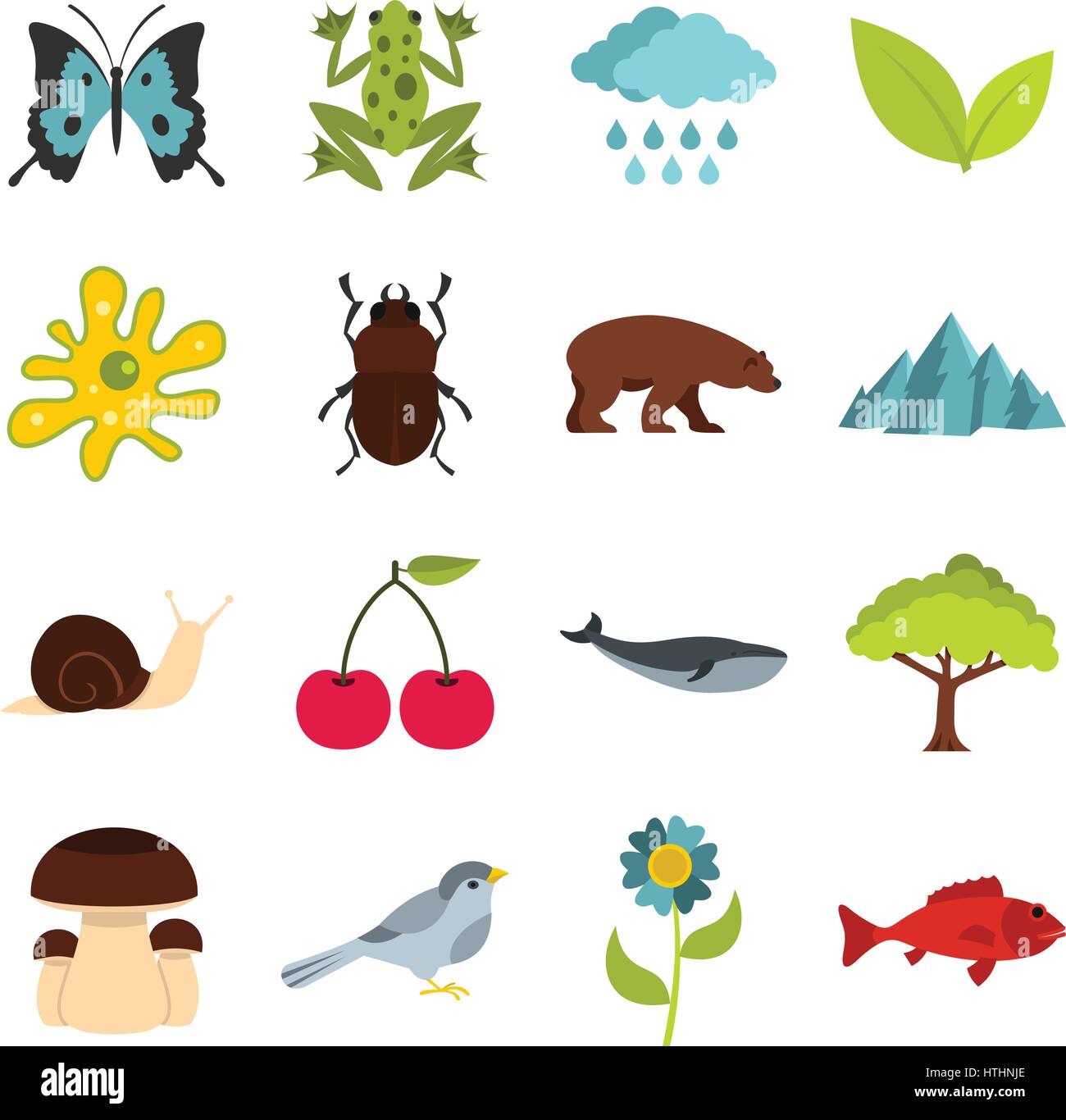Nature items set icons in flat style isolated on white background Stock ...