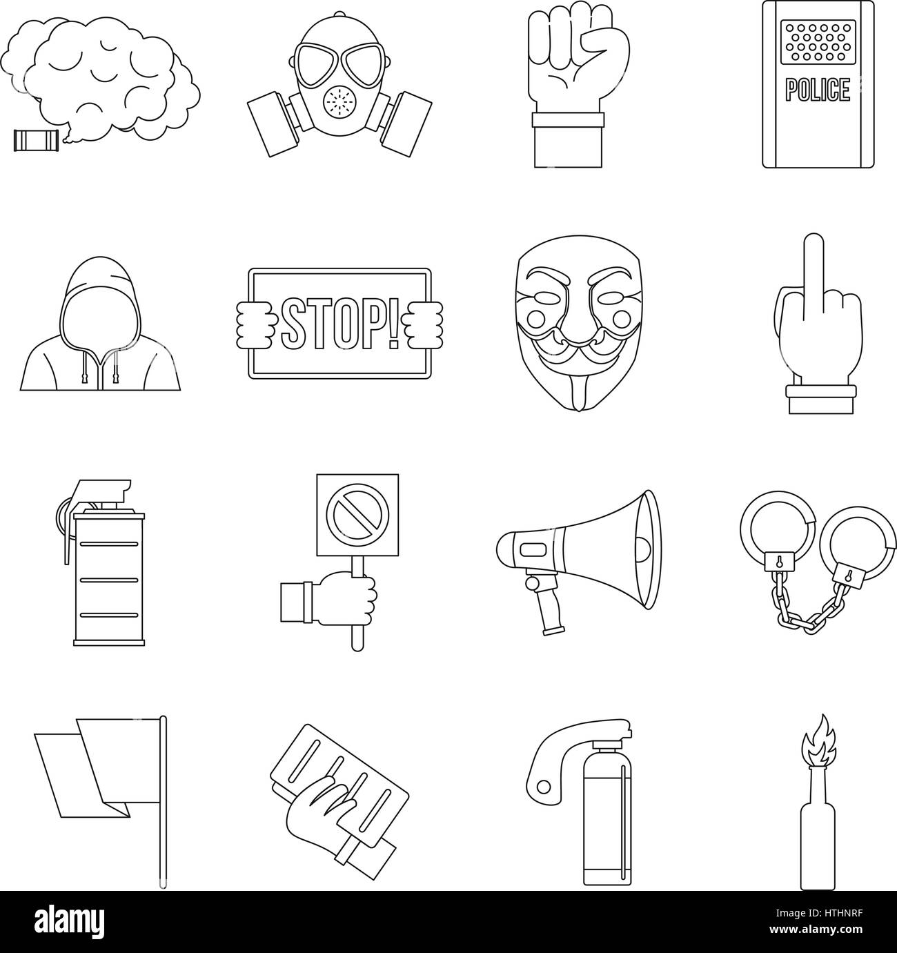 Protest icons set. Outline illustration of 16 protest vector icons for ...