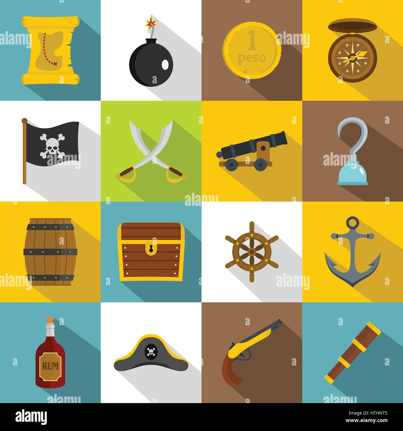Pirate icons set. Flat illustration of 16 pirate vector icons for web ...
