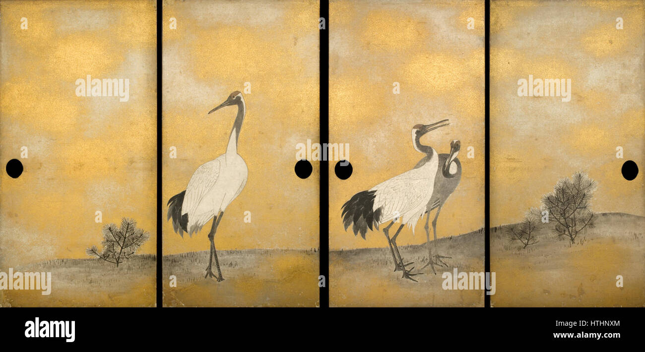'Sporting Cranes' by Okyo, also known as Kotohiragu, is a traditional ...