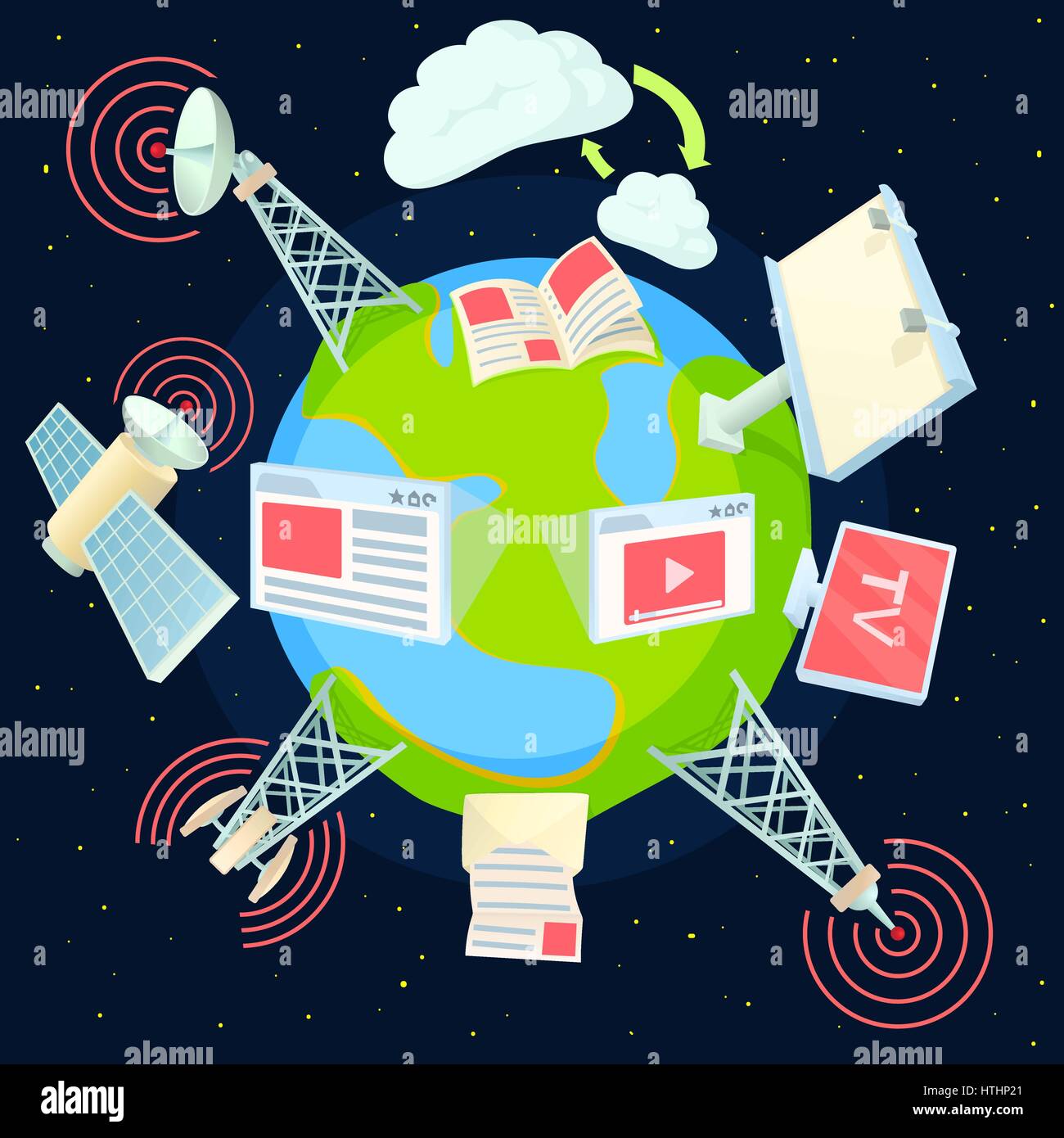 Advertising global concept. Cartoon illustration of advertising global ...