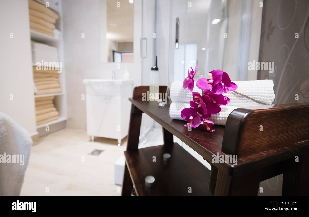 Massage room in modern spa resort offering treatments Stock Photo - Alamy