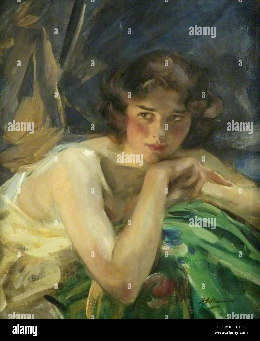 James Jebusa Shannon's 1922 portrait 'Flora' presents a graceful ...