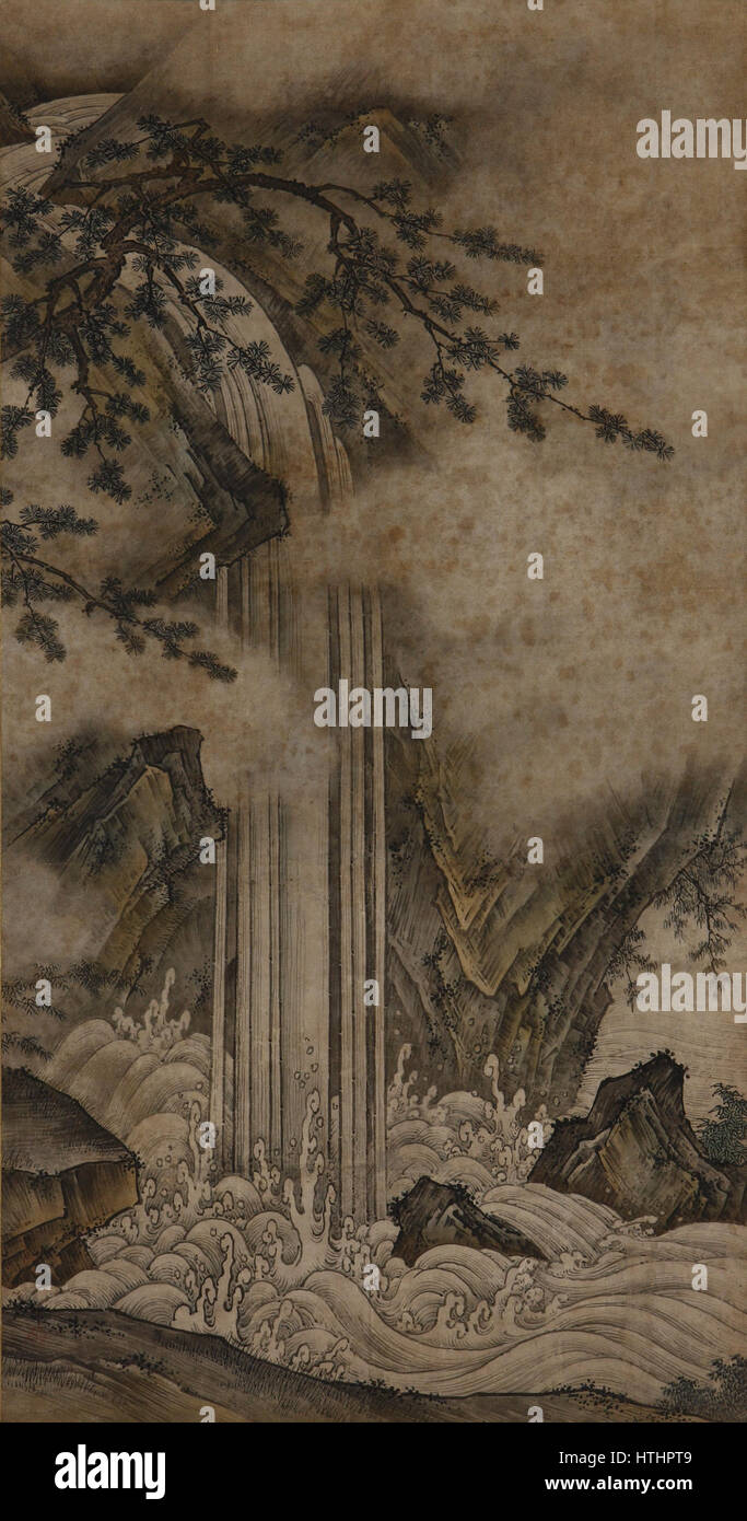 Waterfall attributed to Kano Motonobu (Nomura Art Museum Stock Photo ...