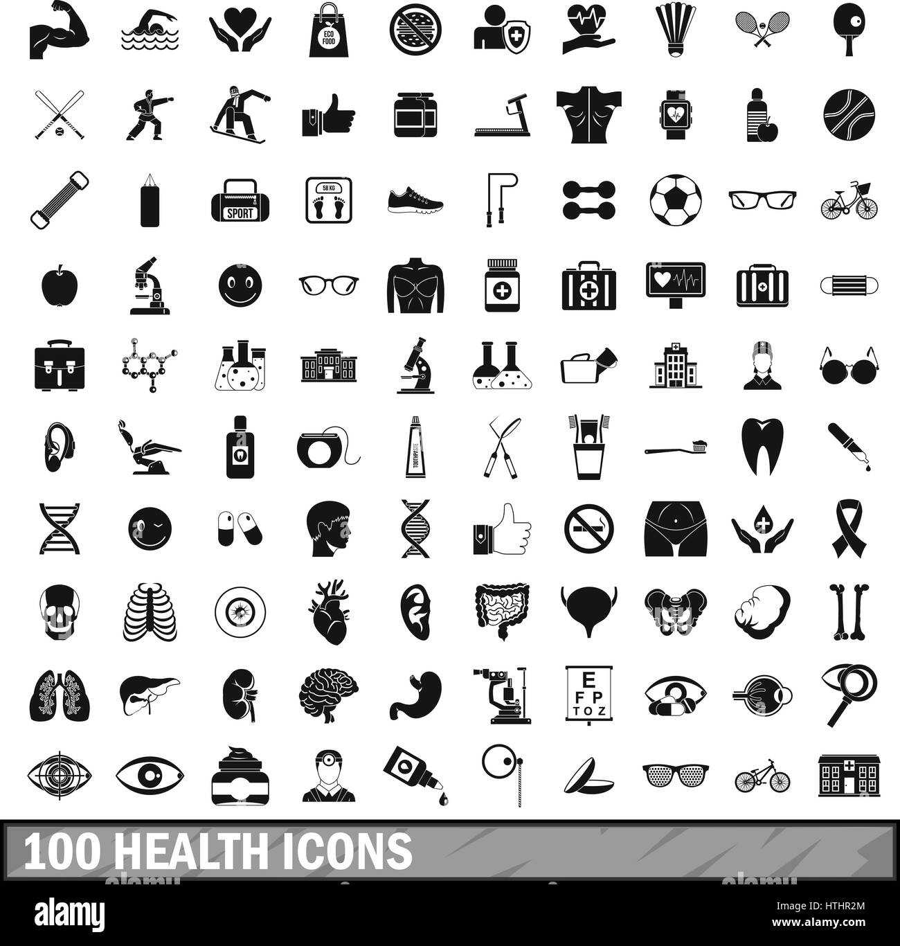 100 health icons set in simple style for any design vector illustration ...