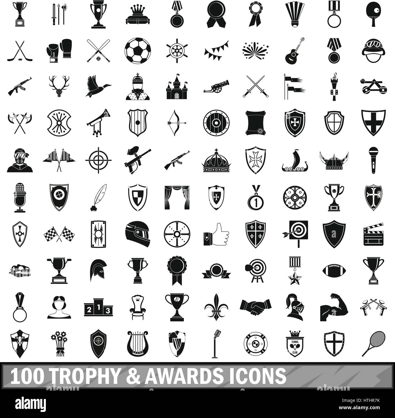 100 trophy and awards icons set in simple style for any design vector ...