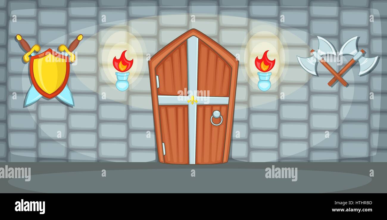 Medieval horizontal banner concept casemate. Cartoon illustration of ...