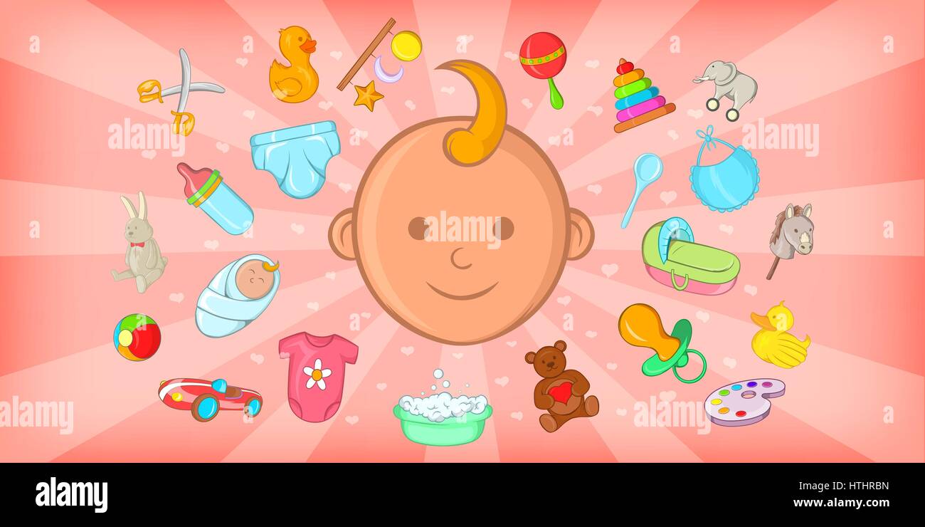 Baby born horizontal banner concept. Cartoon illustration of baby born ...