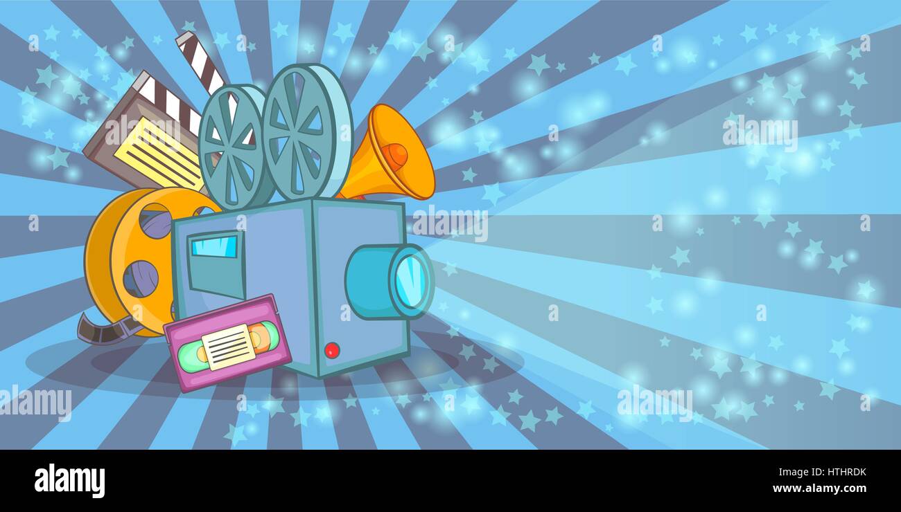 Cinema movie horizontal banner concept blue. Cartoon illustration of ...