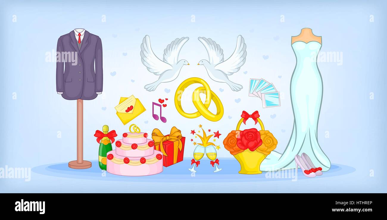 Wedding horizontal banner concept. Cartoon illustration of wedding ...