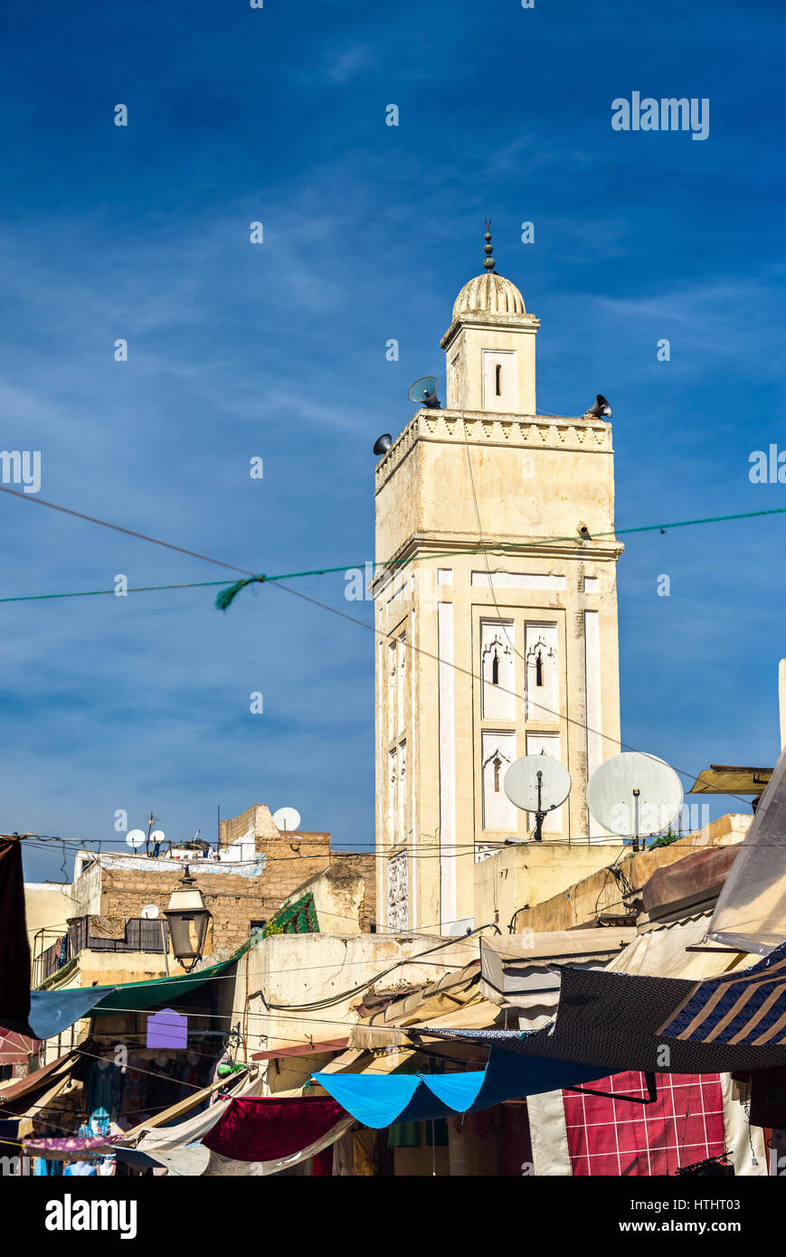 Minaret in Fes Jdid, one of the three parts of Fes - Morocco Stock ...