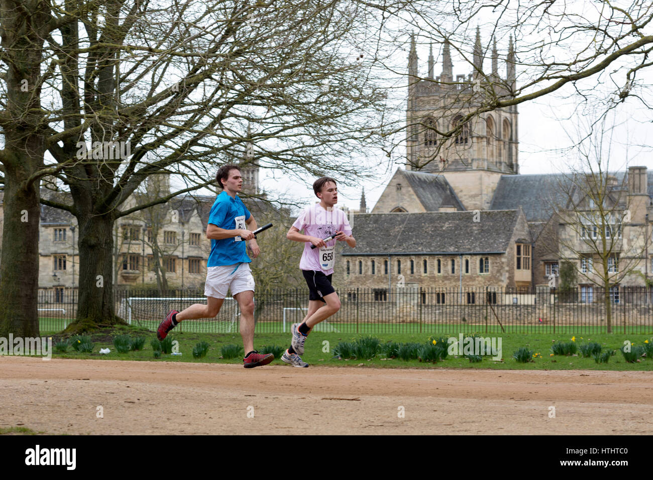 Runners passing Merton College Chapel in the Teddy Hall Relays, Oxford ...