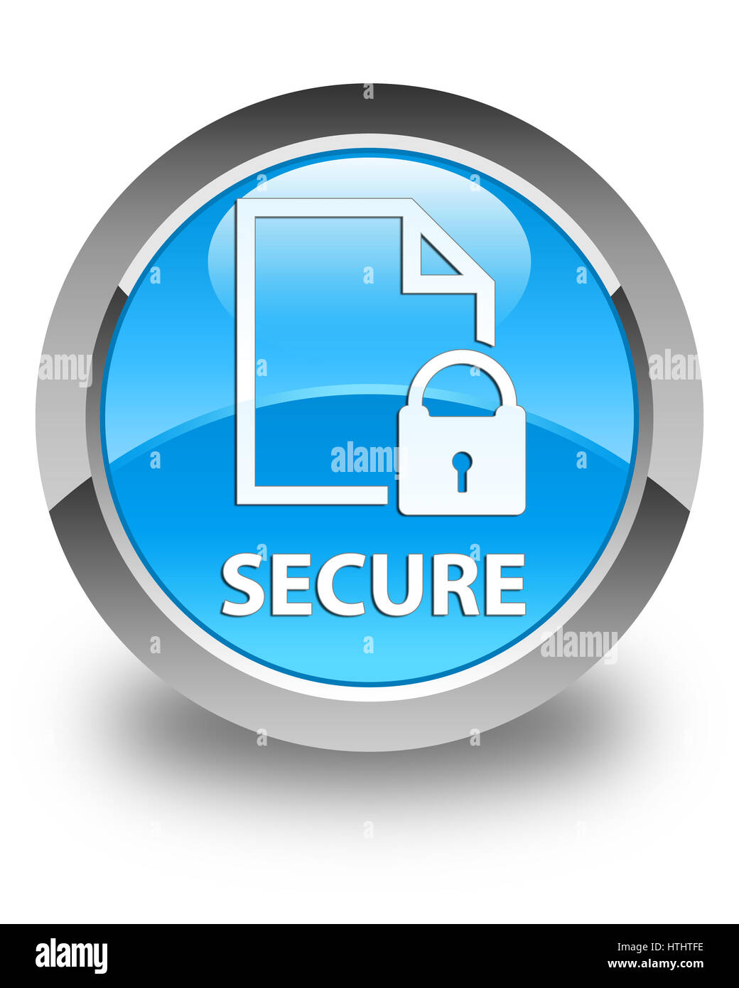 Secure (document page padlock icon) isolated on glossy cyan blue round ...