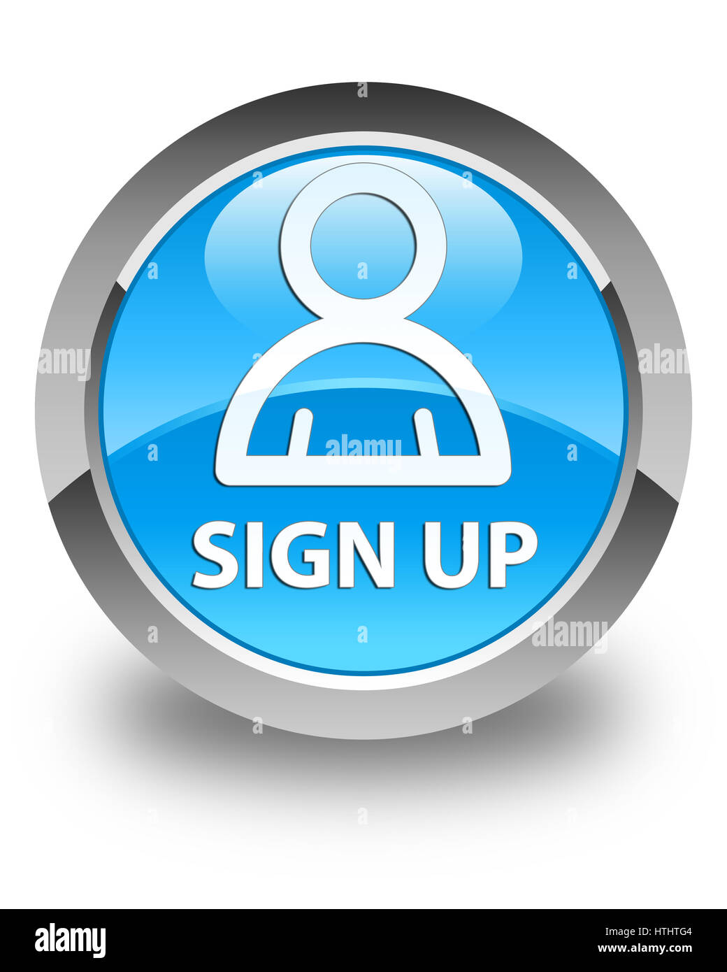 Sign up (member icon) isolated on glossy cyan blue round button ...