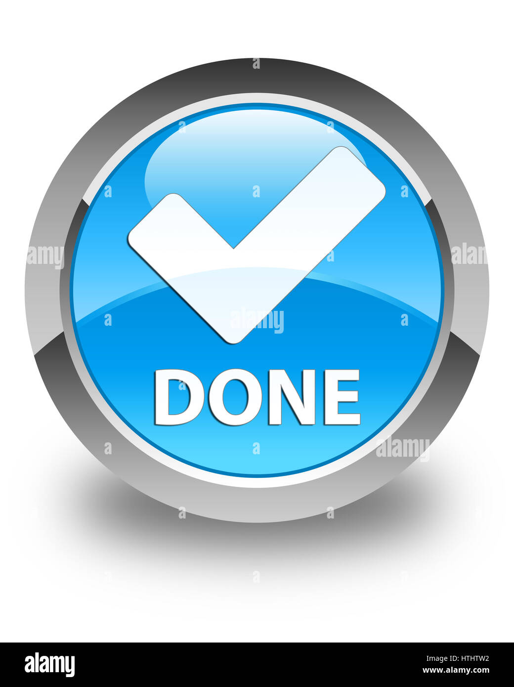 Done (validate icon) isolated on glossy cyan blue round button abstract ...