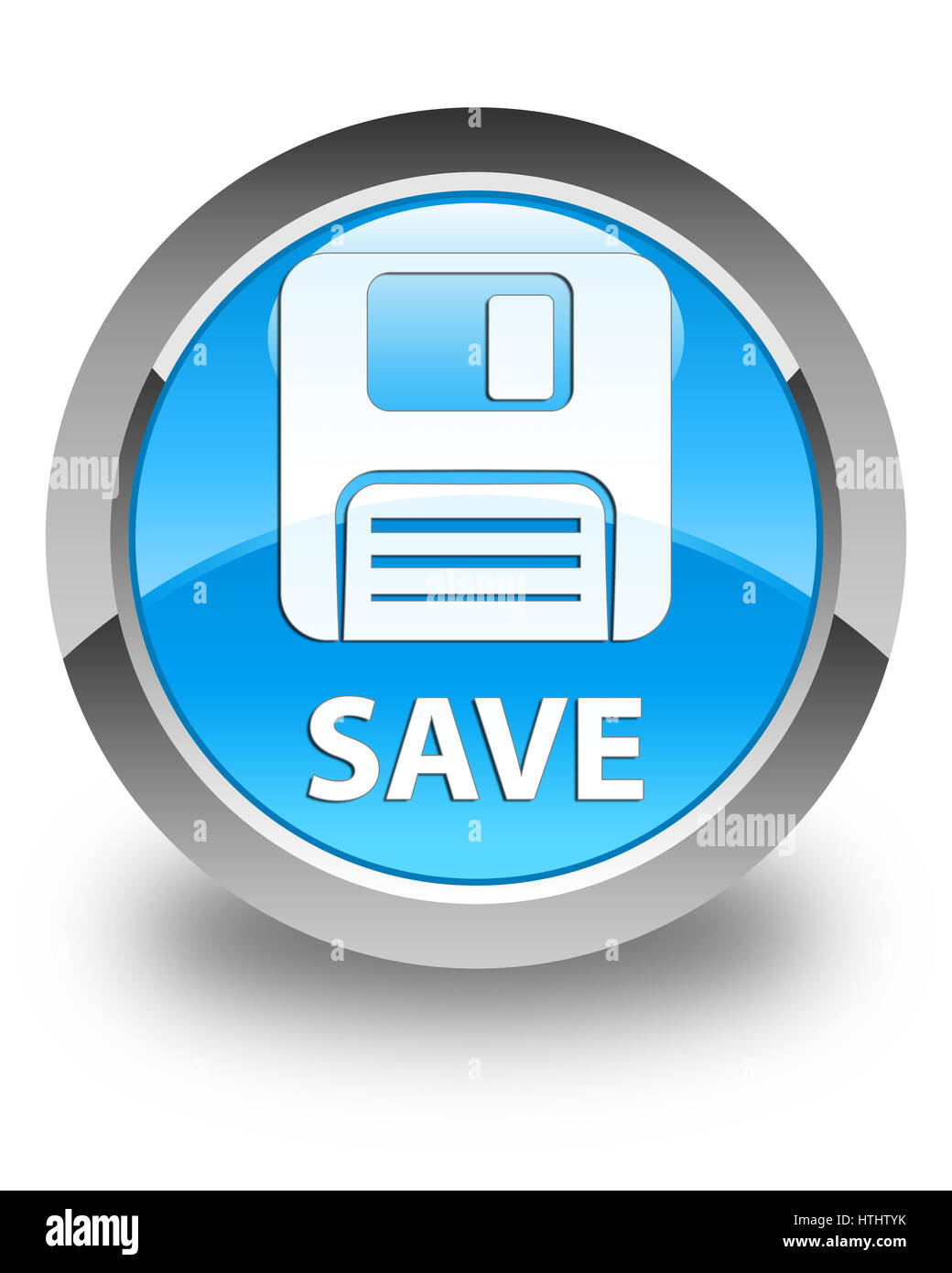 Save (floppy disk icon) isolated on glossy cyan blue round button ...