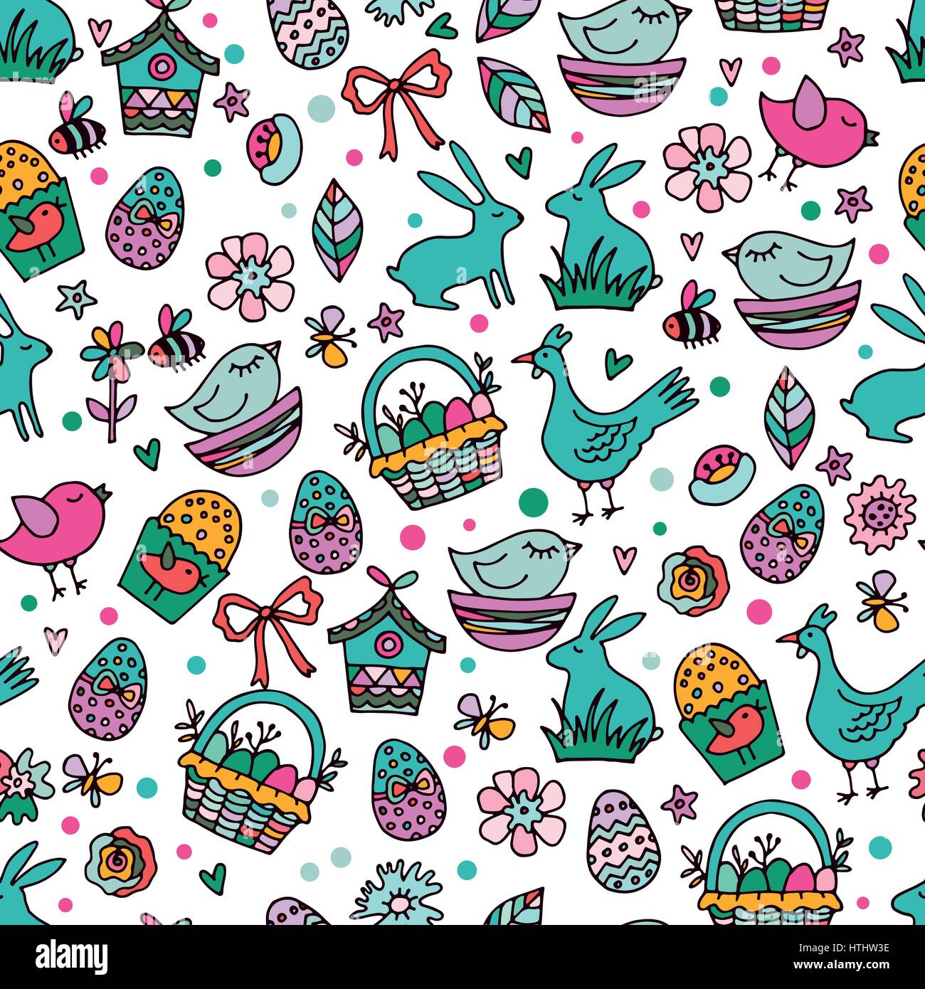 Cartoon vector hand drawn Doodle Happy Easter illustration. Seamless ...