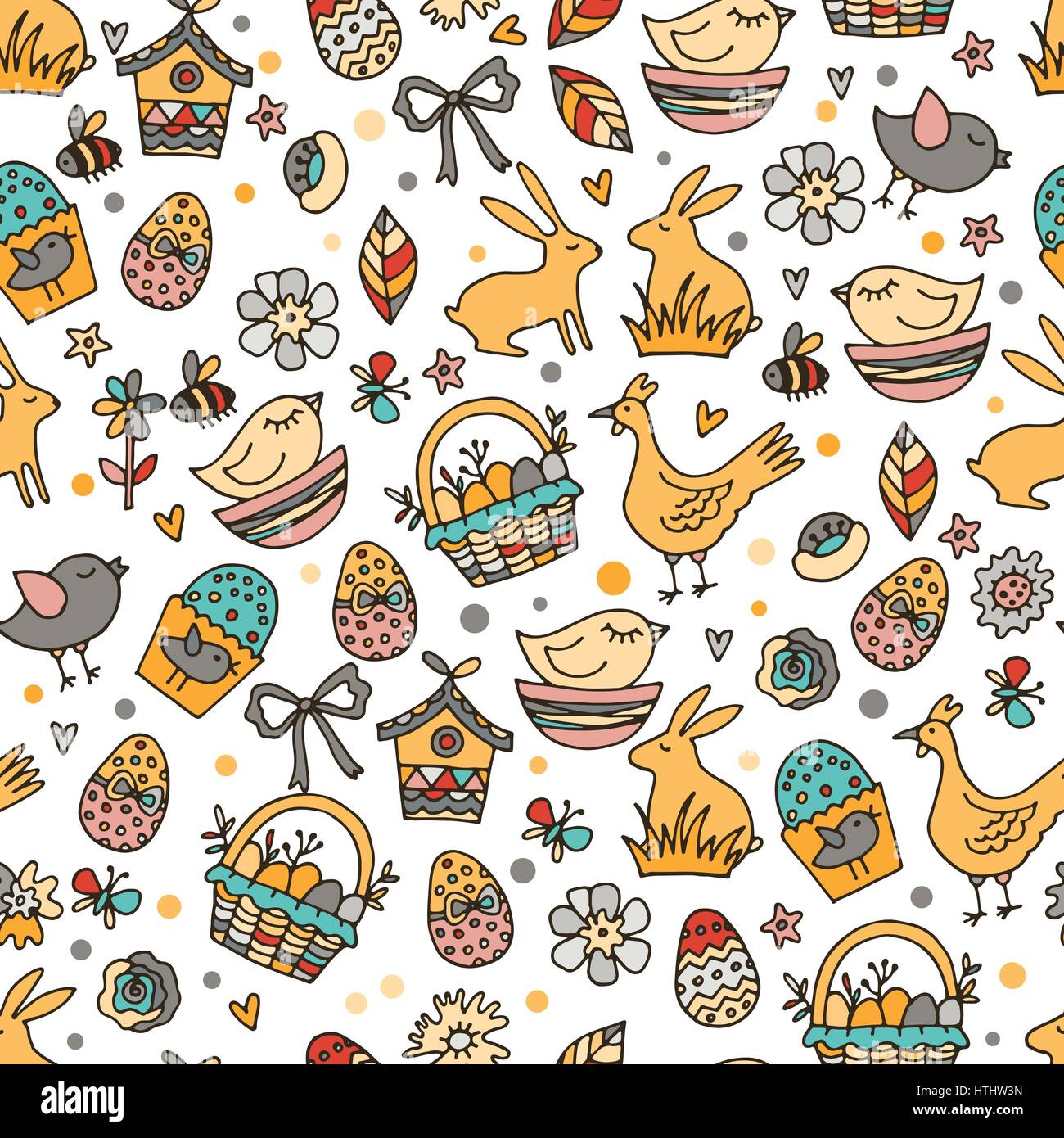Cartoon vector hand drawn Doodle Happy Easter illustration. Seamless ...