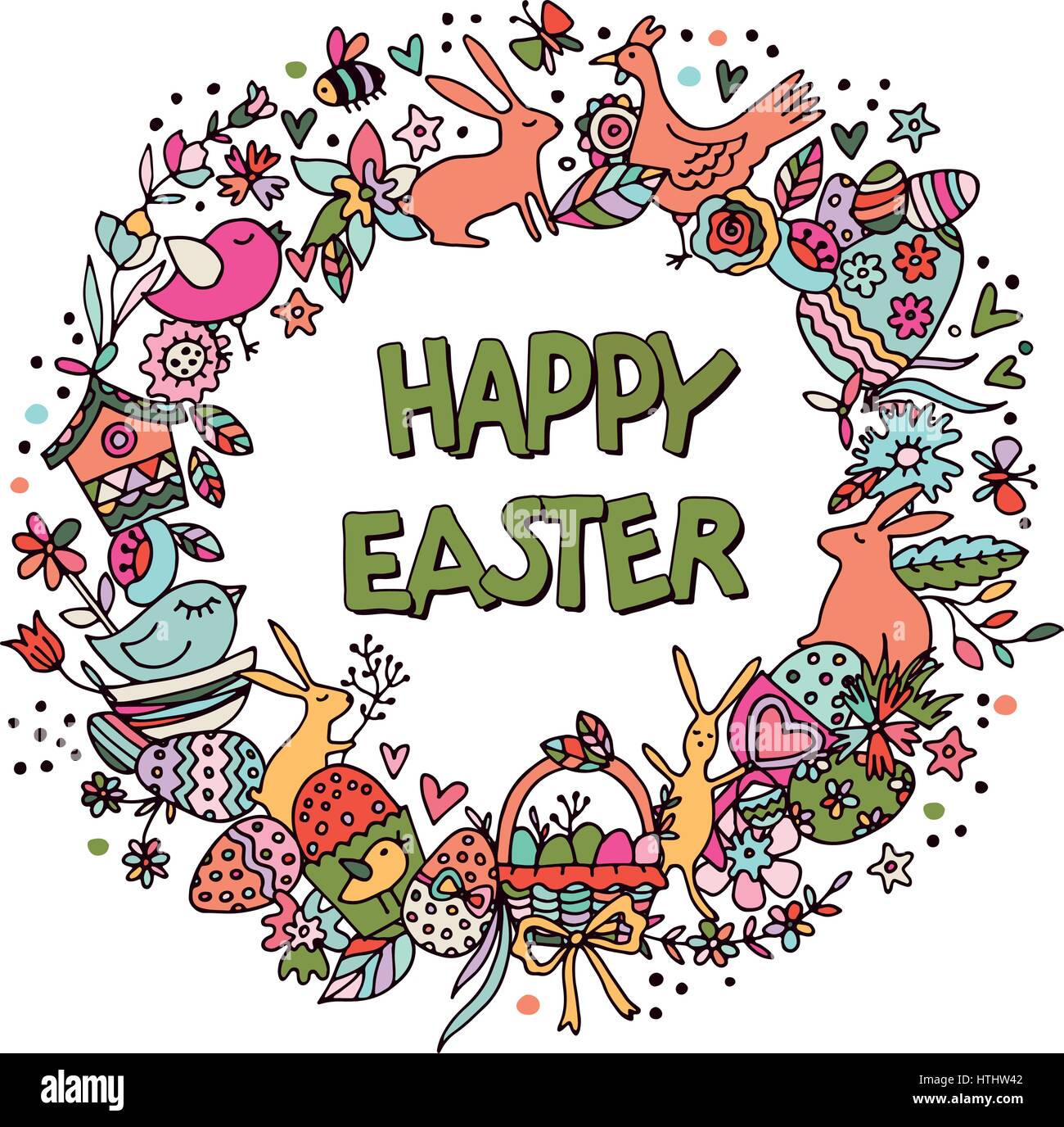 Cartoon vector hand drawn Doodle Happy Easter illustration Stock Vector ...