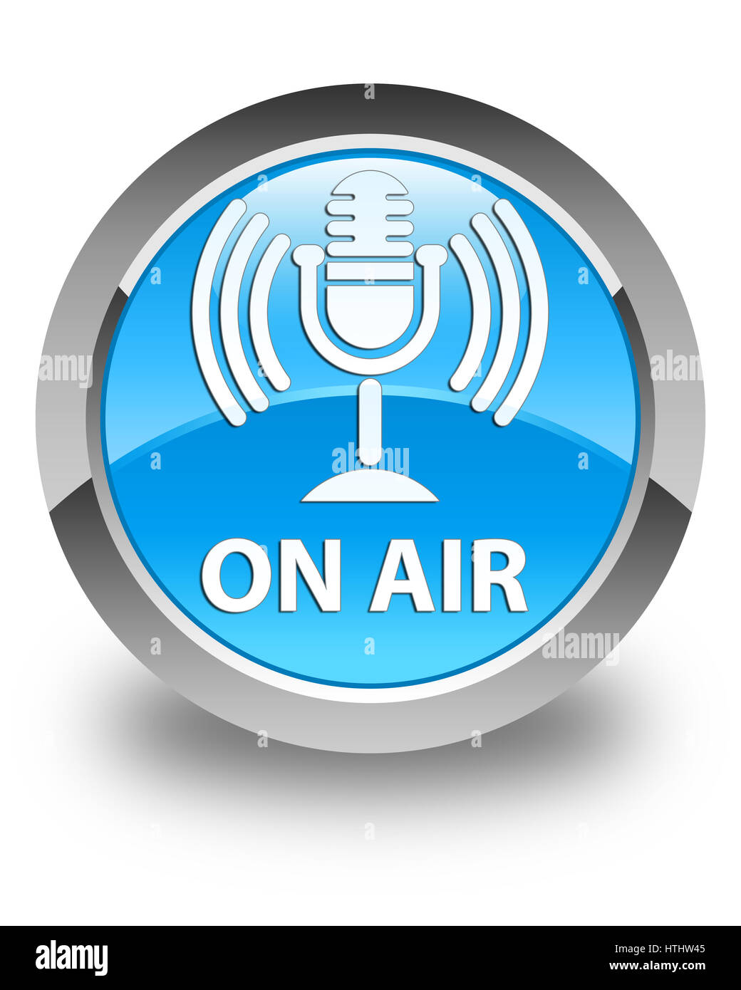 On air (mic icon) isolated on glossy cyan blue round button abstract ...