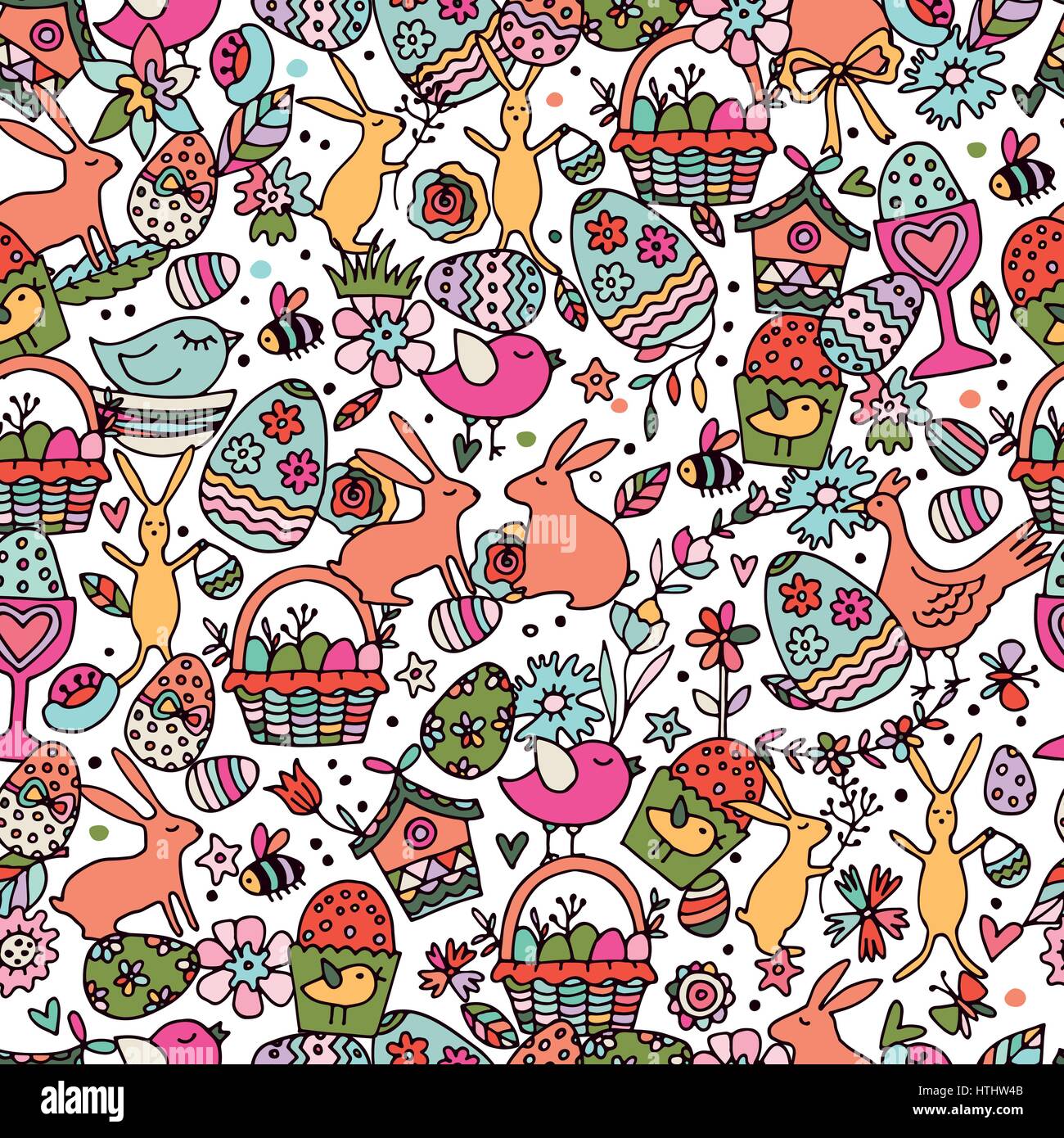 Cartoon vector hand drawn Doodle Happy Easter illustration. Seamless ...