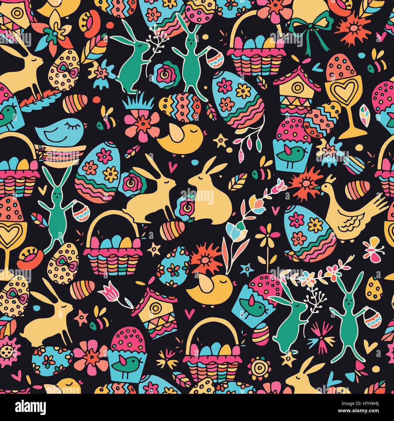 Cartoon vector hand drawn Doodle Happy Easter illustration. Seamless ...