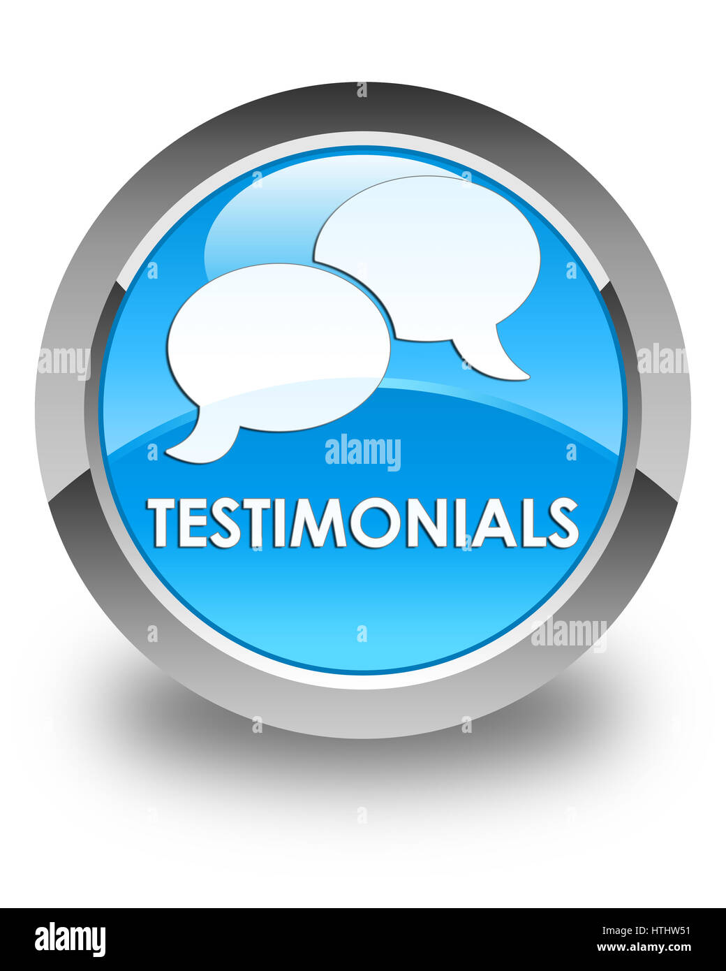 Testimonials (chat icon) isolated on glossy cyan blue round button ...