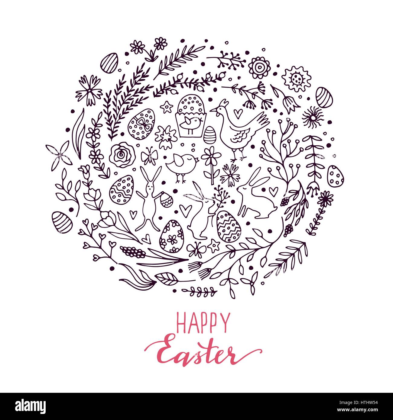 Cartoon vector hand drawn Doodle Happy Easter illustration Stock Vector ...
