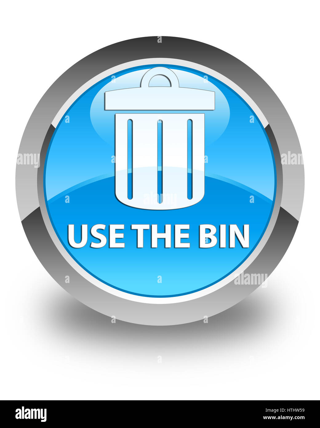 Use the bin (trash icon) isolated on glossy cyan blue round button ...