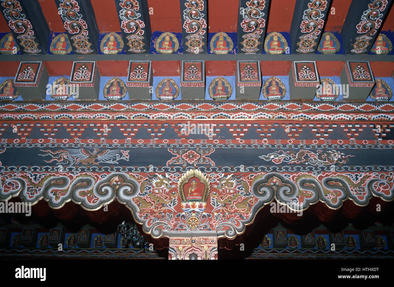 Buddhist symbols in Buddhist Dzong, Bhuddist monastery, Bhutan ...