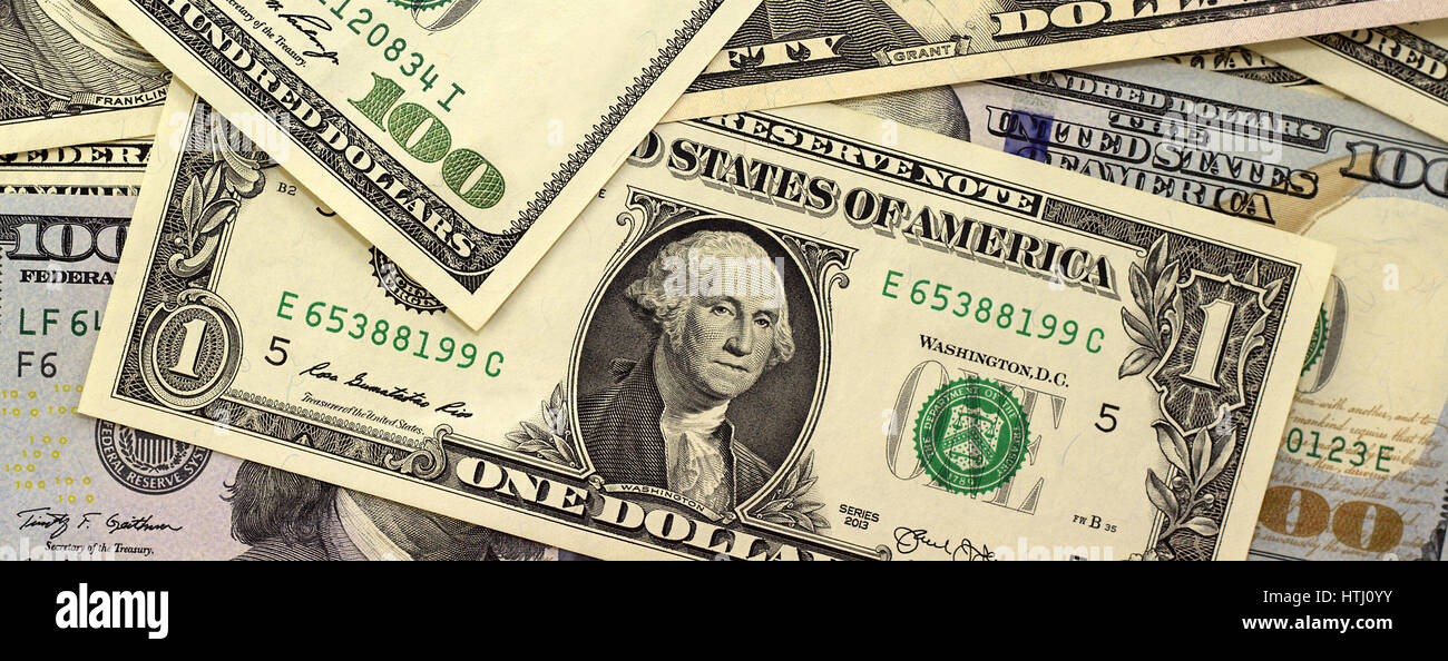 Abstract dollar bills of different denominations background Stock Photo ...