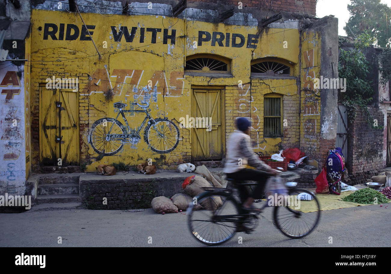 Indian man riding cycle in hi-res stock photography and images - Alamy