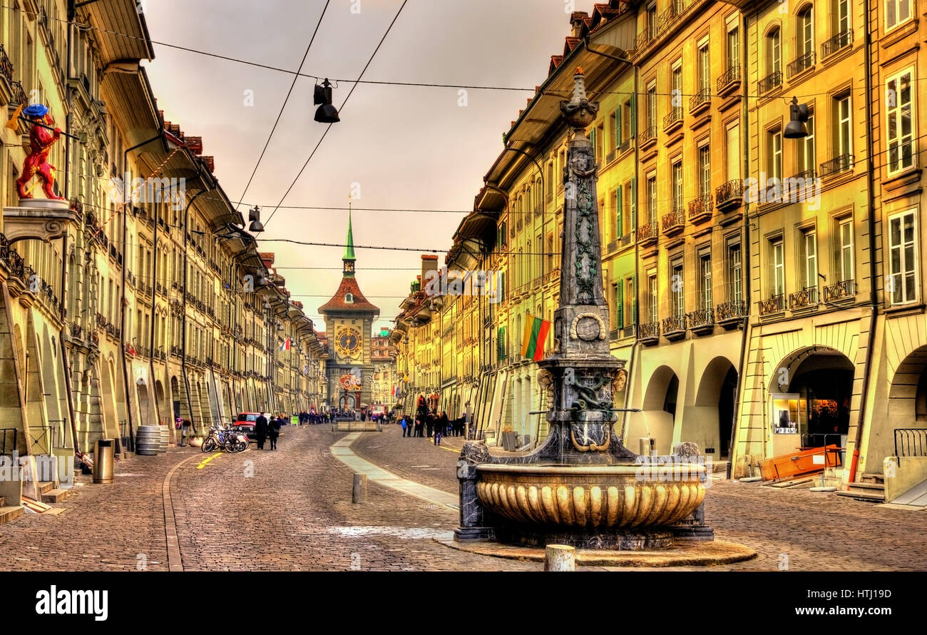 Kramgasse street in the Old City of Bern - UNESCO site in Switzerland ...