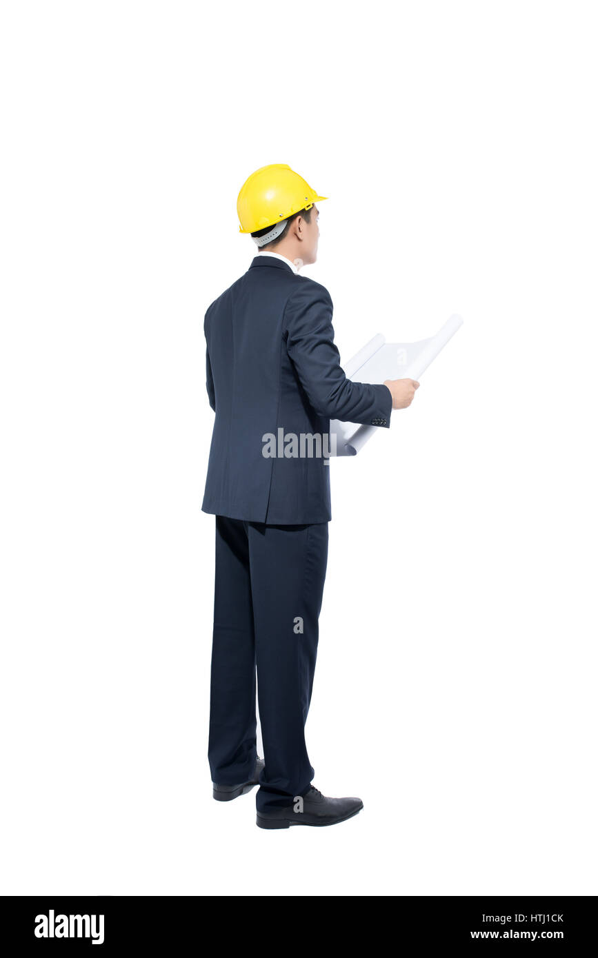 Back view of asian business man Architect engineer manager looking ...