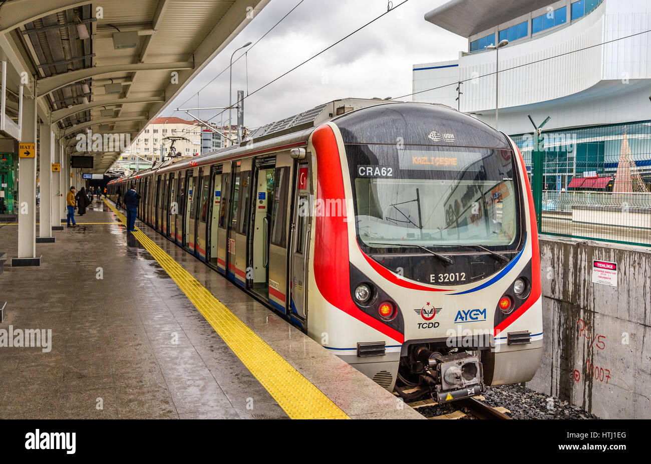 ISTANBUL, TURKEY - JANUARY 6: Hyundai Rotem train at Airilikcesmesi ...