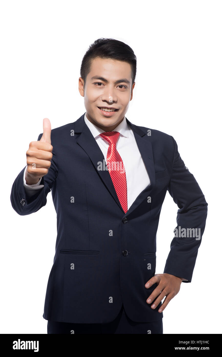 Asian handsome businessman gesture good sign Stock Photo - Alamy